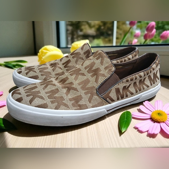Michael Kors | Shoes | Micheal Kors Signature Mk Logo Brown Tan White ...